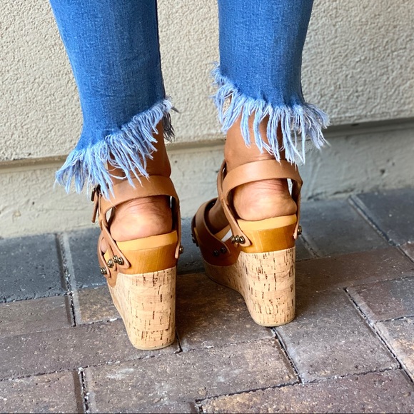 Flogg | Shoes | Flogg Cognac Genuine Leather Cork Platform Wedge | Poshmark